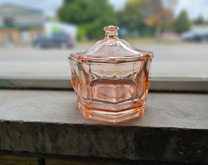 Indiana Glass Concord Pink Octagon Candy Dish Lid Pink Depression Glass ...