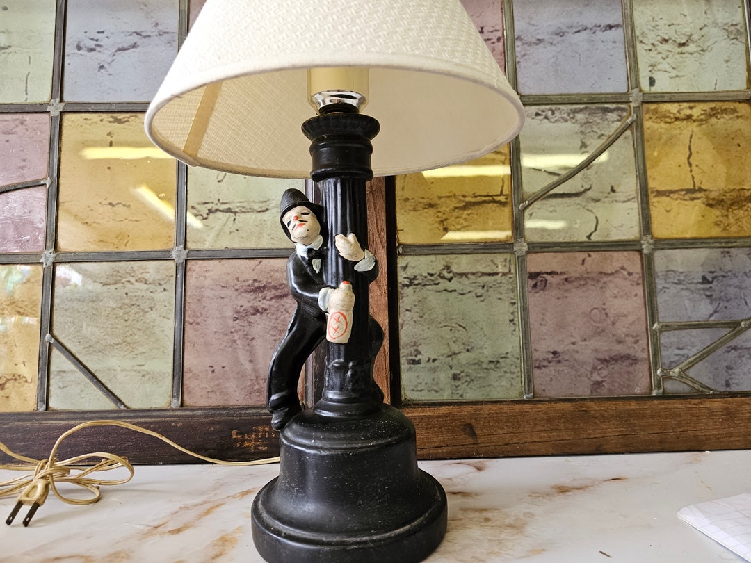 Vintage Drunk Guy Lamp, Charlie Chaplin, Holding Onto Street Lamp Post ...