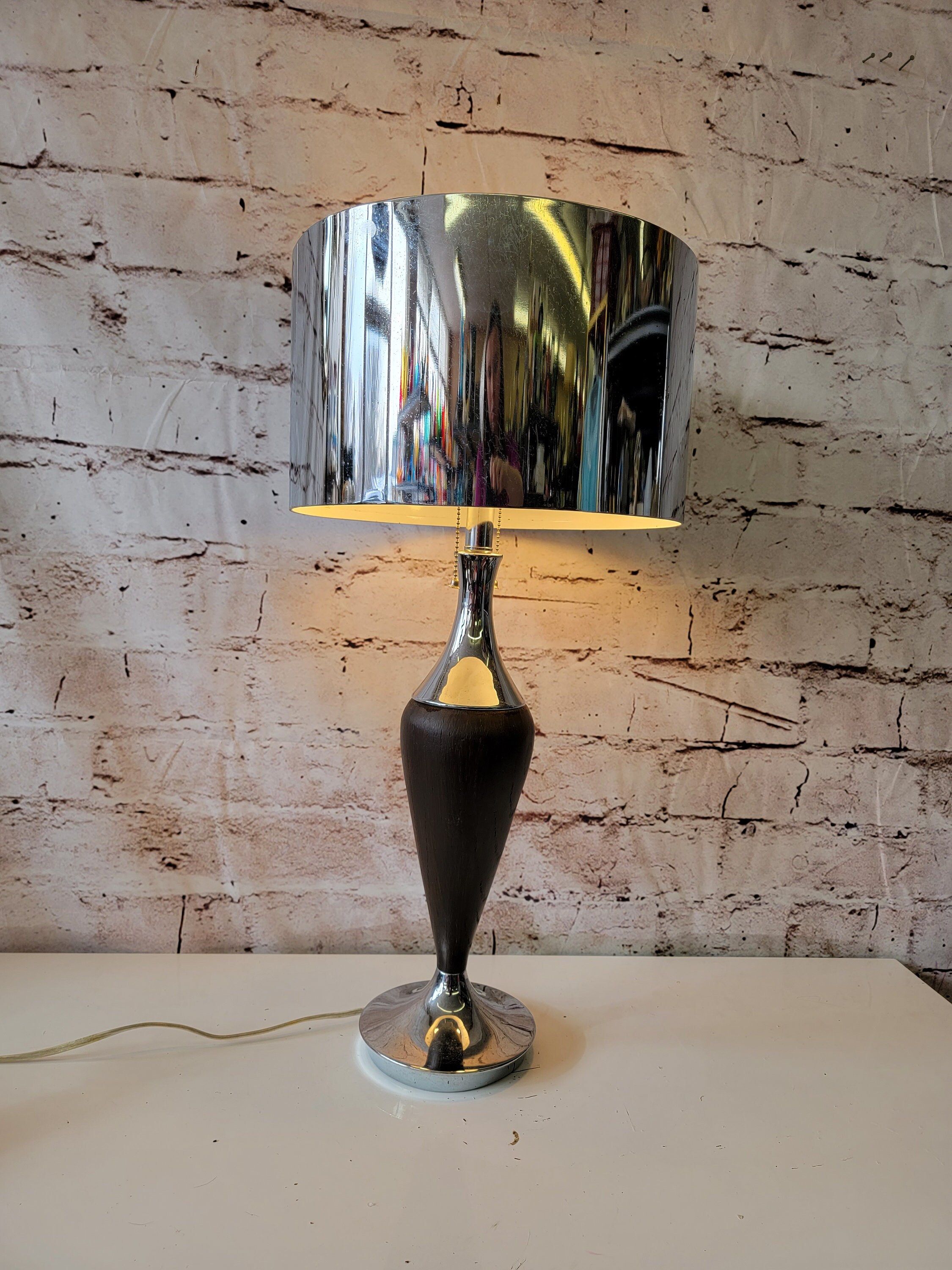 Modernist Rosewood and Chrome Lamp, Derica Solid Chrome and Dark ...