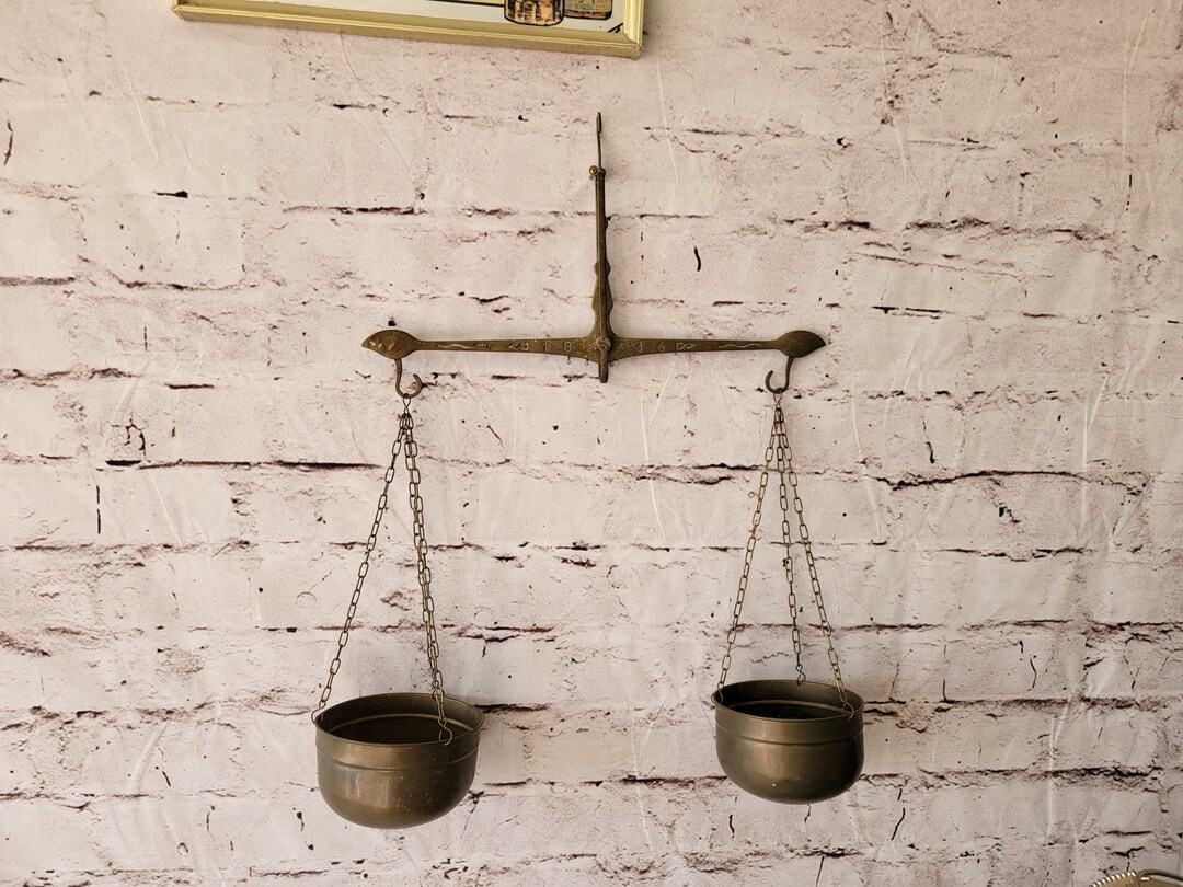 Antique Hanging Brass Equal Arm Balance Scale With Hanging Copper ...