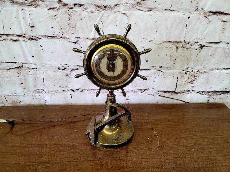 Vintage Brass Mantle Clock Nautical Anchor Wheel Ingraham Electric - Etsy