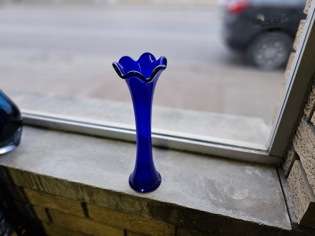 United States Glass Company Cobalt Peacock Pulled Swung Vase,eapg ...