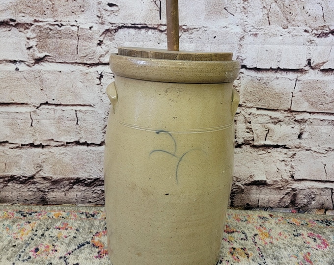 Antique 6 Gallon Butter Churn Red Wing Bee Sting Salt Glazed Crock With ...