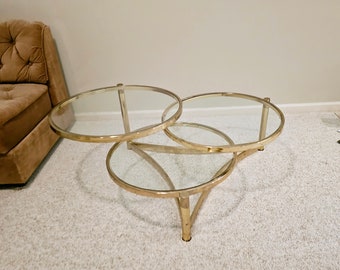 Milo Baughman Mid Century Modern Tri-level Brass and Glass Swivel ...