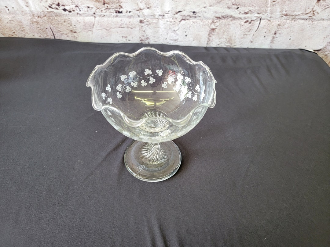 Eamon Irish Crystal Candy Dish Compote Hand Engraved Shamrocks Twisted ...