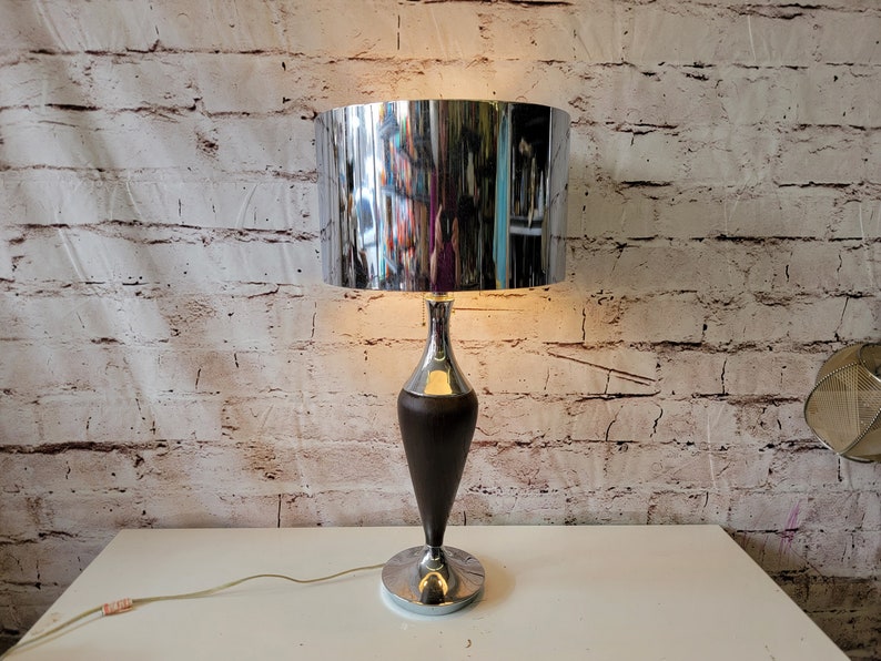 Modernist Rosewood and Chrome Lamp, Derica Solid Chrome and Dark ...