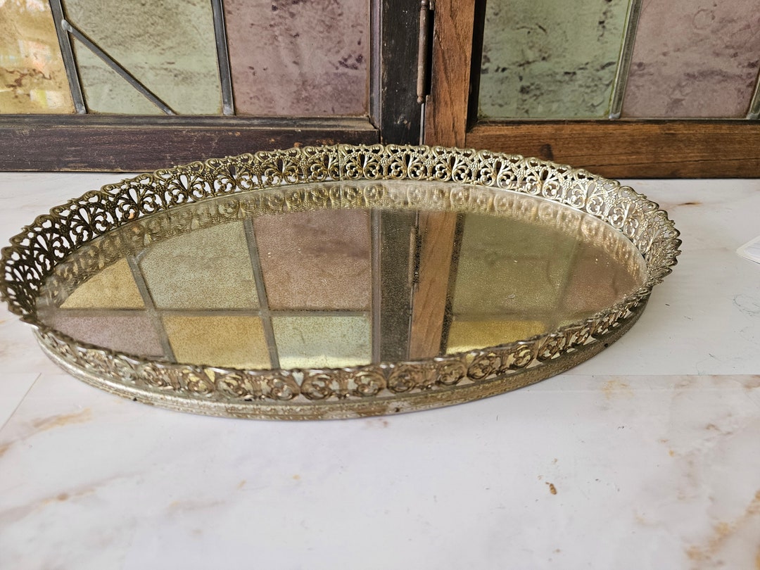 Massive Vintage Vanity Mirror Tray Hollywood Regency, This Vintage Gold ...