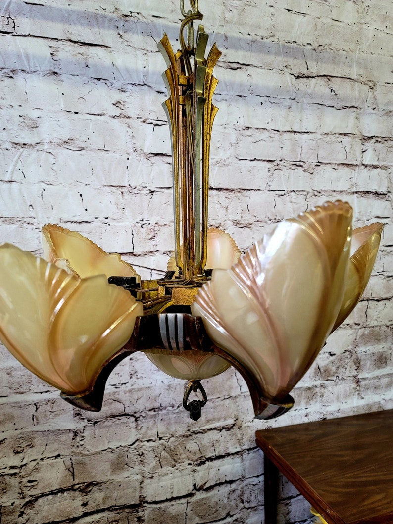 Antique Art Deco Slip Shade Batwing Chandelier Midwest Mfg - Etsy