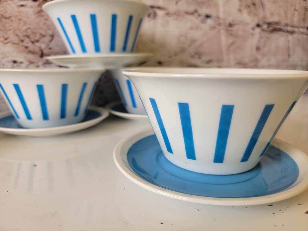 Vintage Lagardo Tackett Schmid Porcelain Blue Striped Bowl Plate Set ...