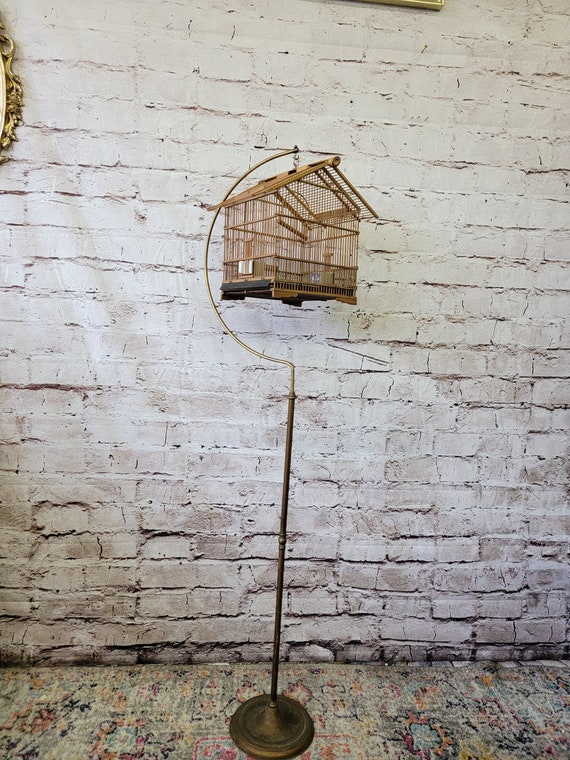 Vintage Wicker Bird Cage With Brass Stand - Etsy