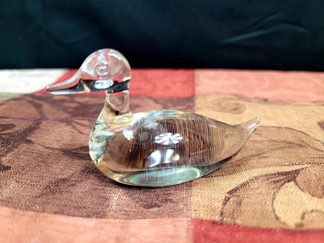 Vintage Clear Glass Duck Paperweight Art Glass Stamped DOB 1990 - Etsy