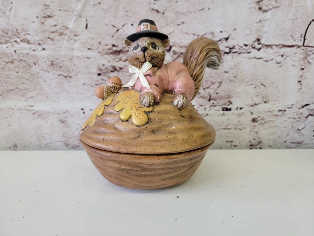 Vintage Ceramic Peanut Shaped Lidded Nut Dish With Pilgrim - Etsy