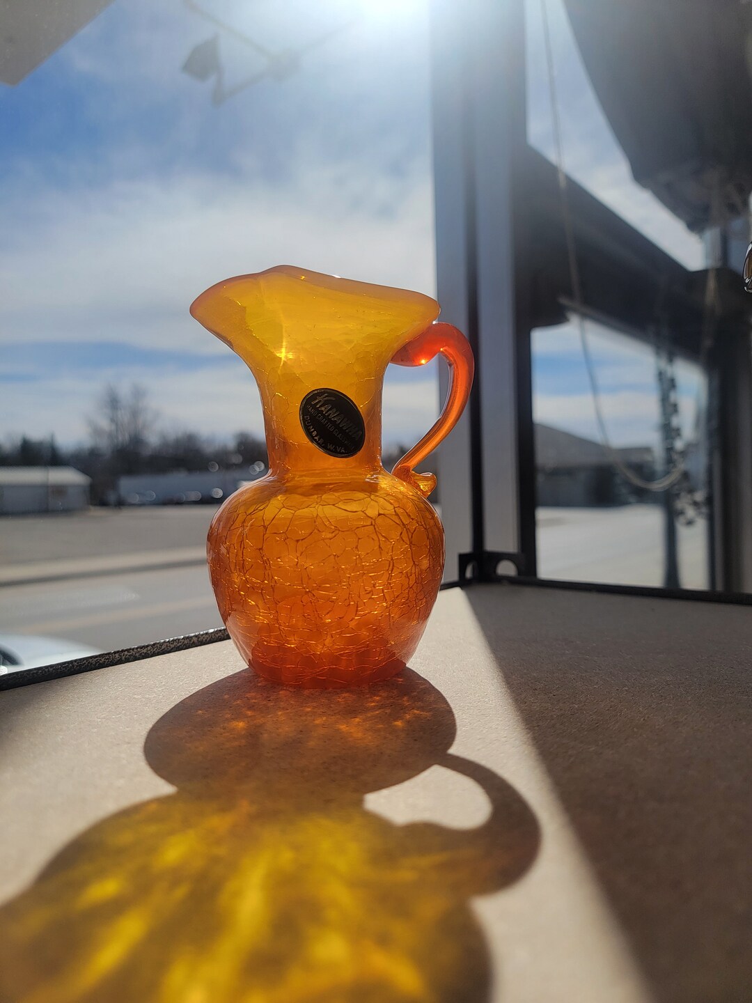 Vintage Kanawha Crackle Glass Window Pitcher, MCM Art Glass, Original ...