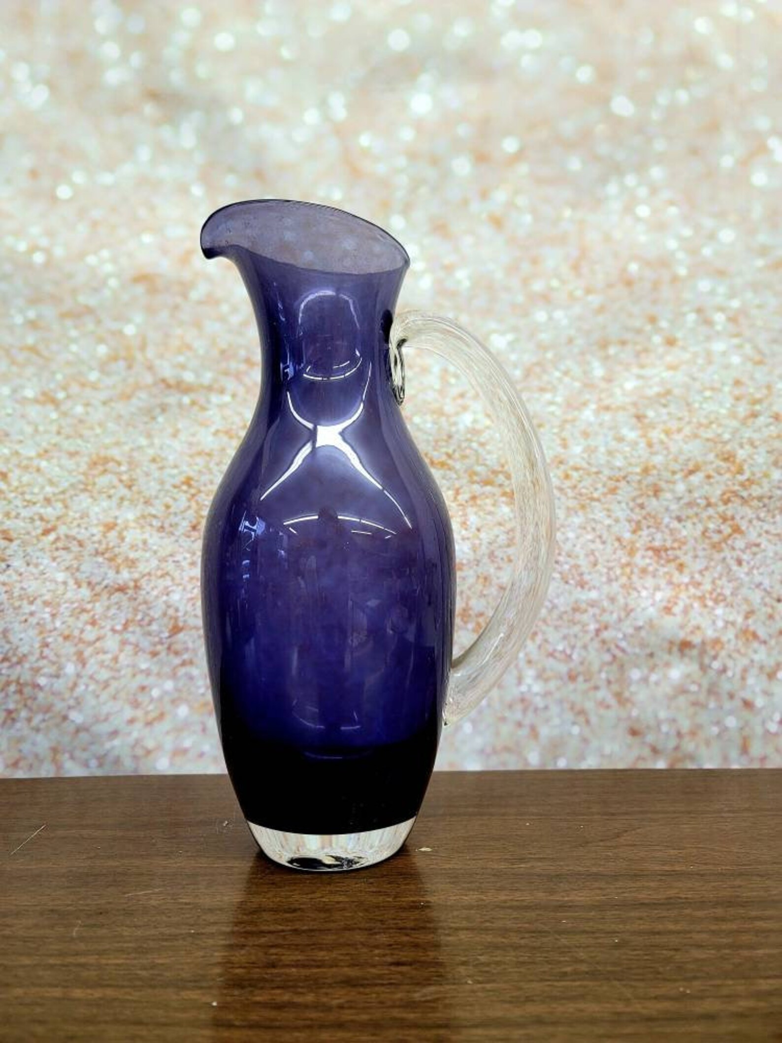 Purple Blown Art Glass Pitcher Amethyst Cased Clear - Etsy