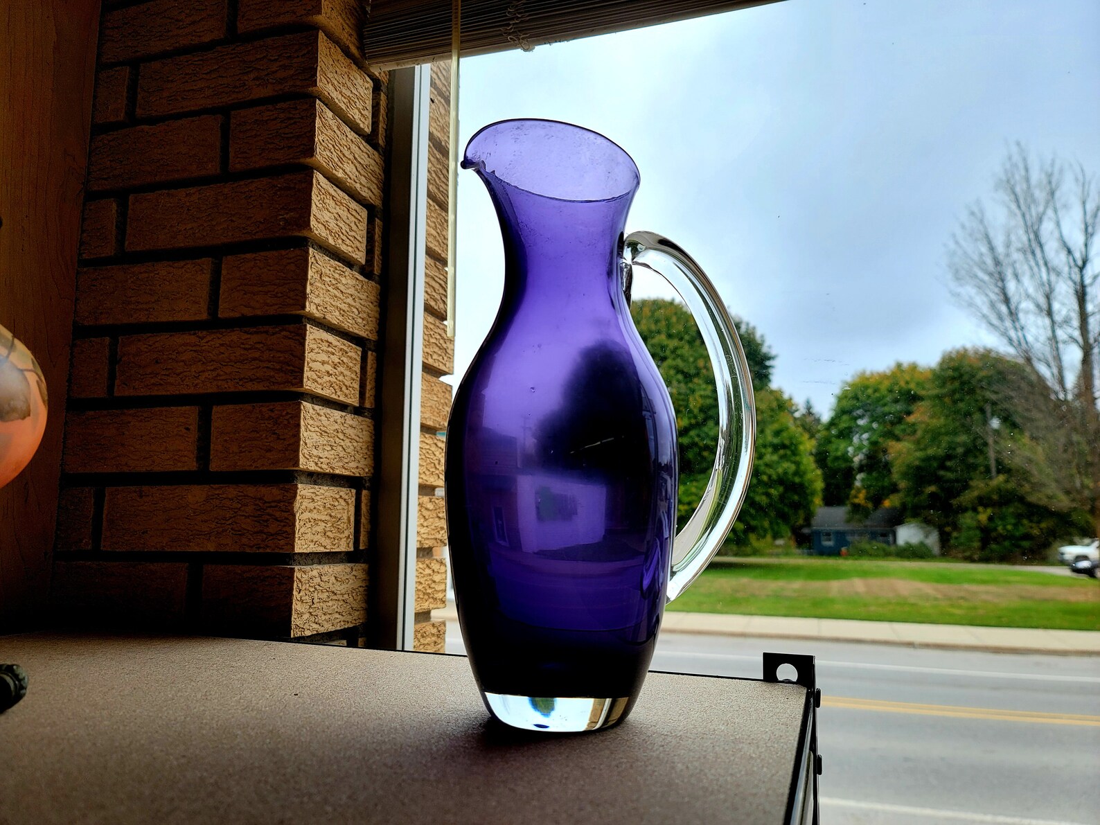 Purple Blown Art Glass Pitcher Amethyst Cased Clear - Etsy