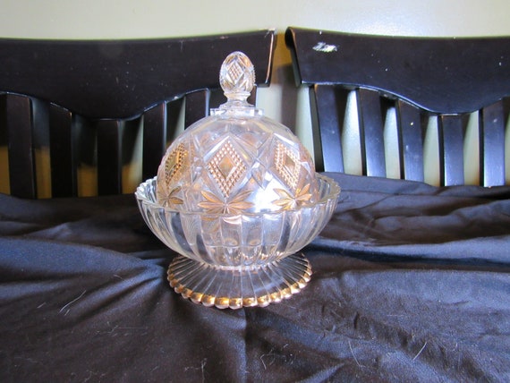 Vintage Crystal Victorian Era Gold Trimmed Covered Candy Dish | Etsy