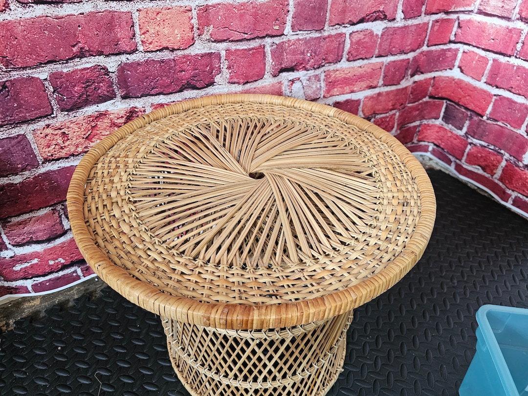 Mid 20th Century Wicker Side Table, Vintage Wicker Drum Table - Etsy