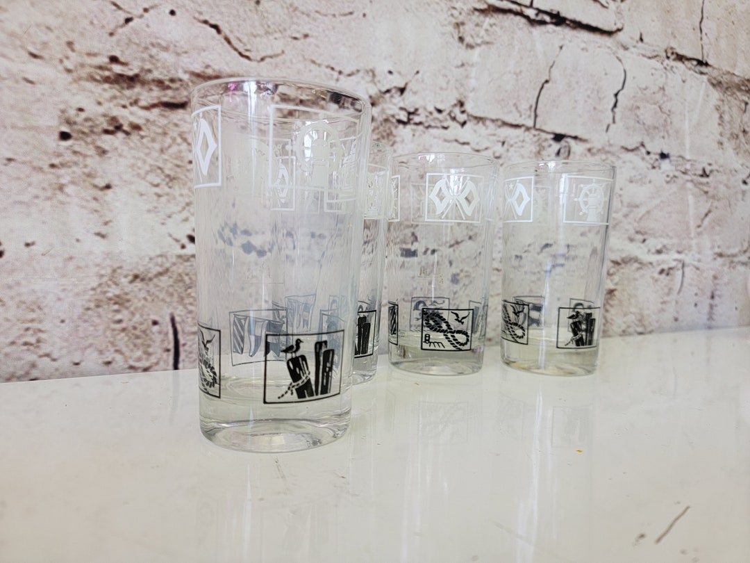 Vintage Nautical Themed Drinking Glasses Flags Anchors Buoy - Etsy