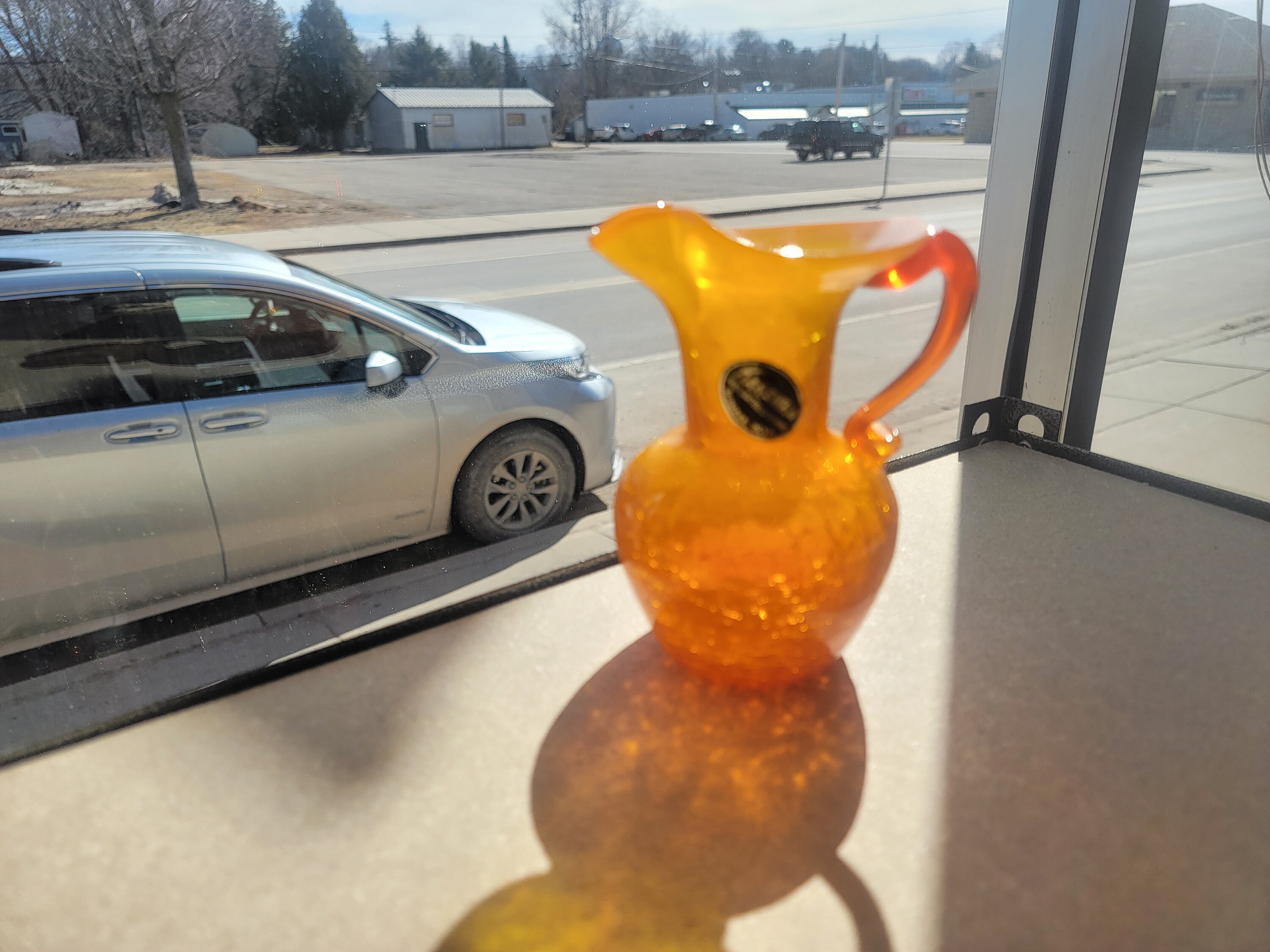 Vintage Kanawha Crackle Glass Window Pitcher, MCM Art Glass, Original ...