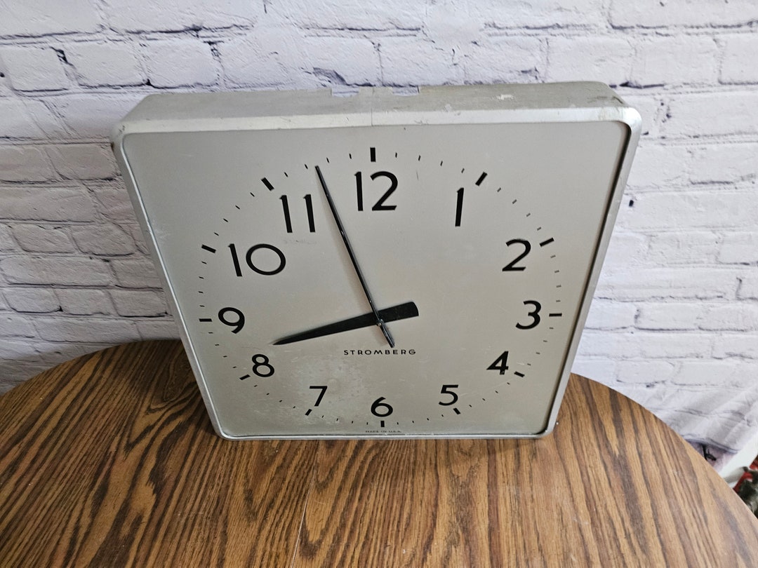 Vintage Metal School Clock, Square, Stromberg, School Design Clock, No ...