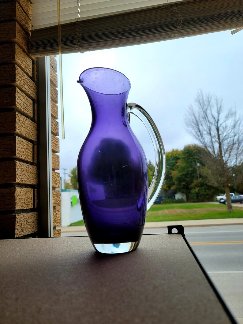 Purple Blown Art Glass Pitcher Amethyst Cased Clear - Etsy