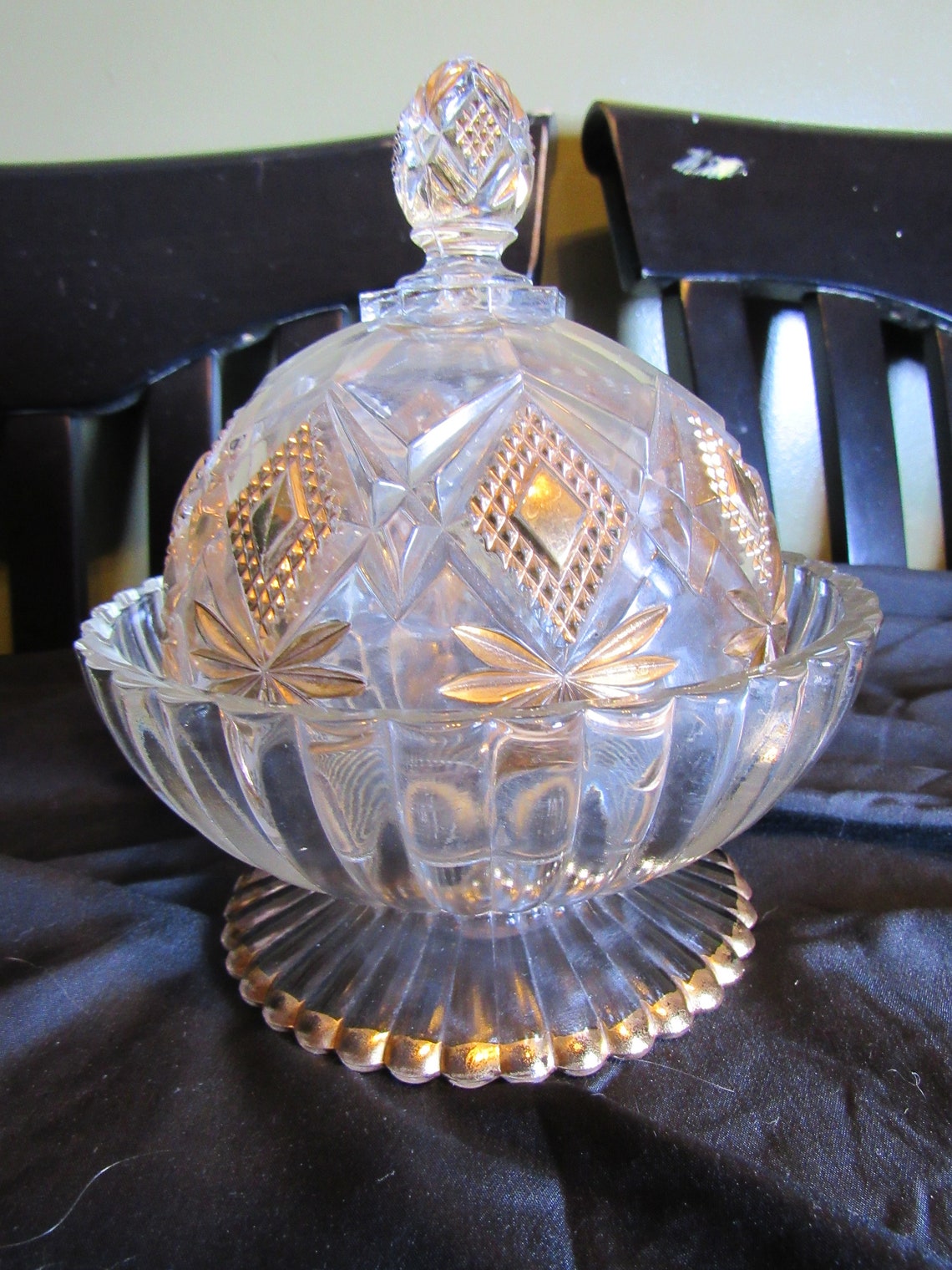 Vintage Crystal Victorian Era Gold Trimmed Covered Candy Dish - Etsy