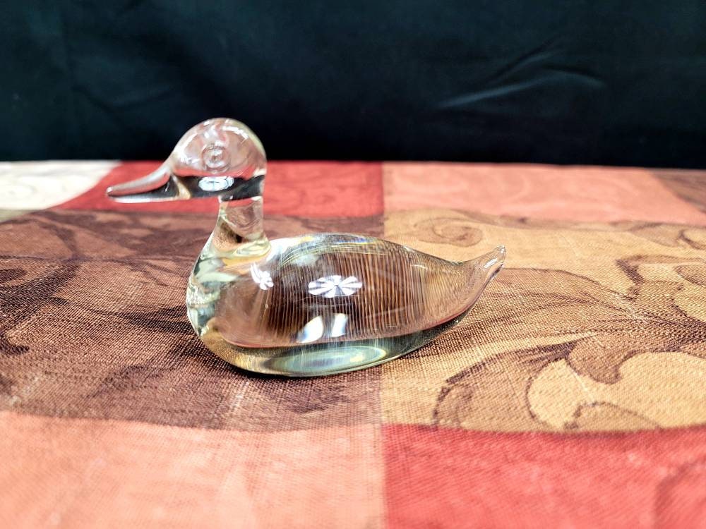 Vintage Clear Glass Duck Paperweight Art Glass Stamped DOB 1990 - Etsy