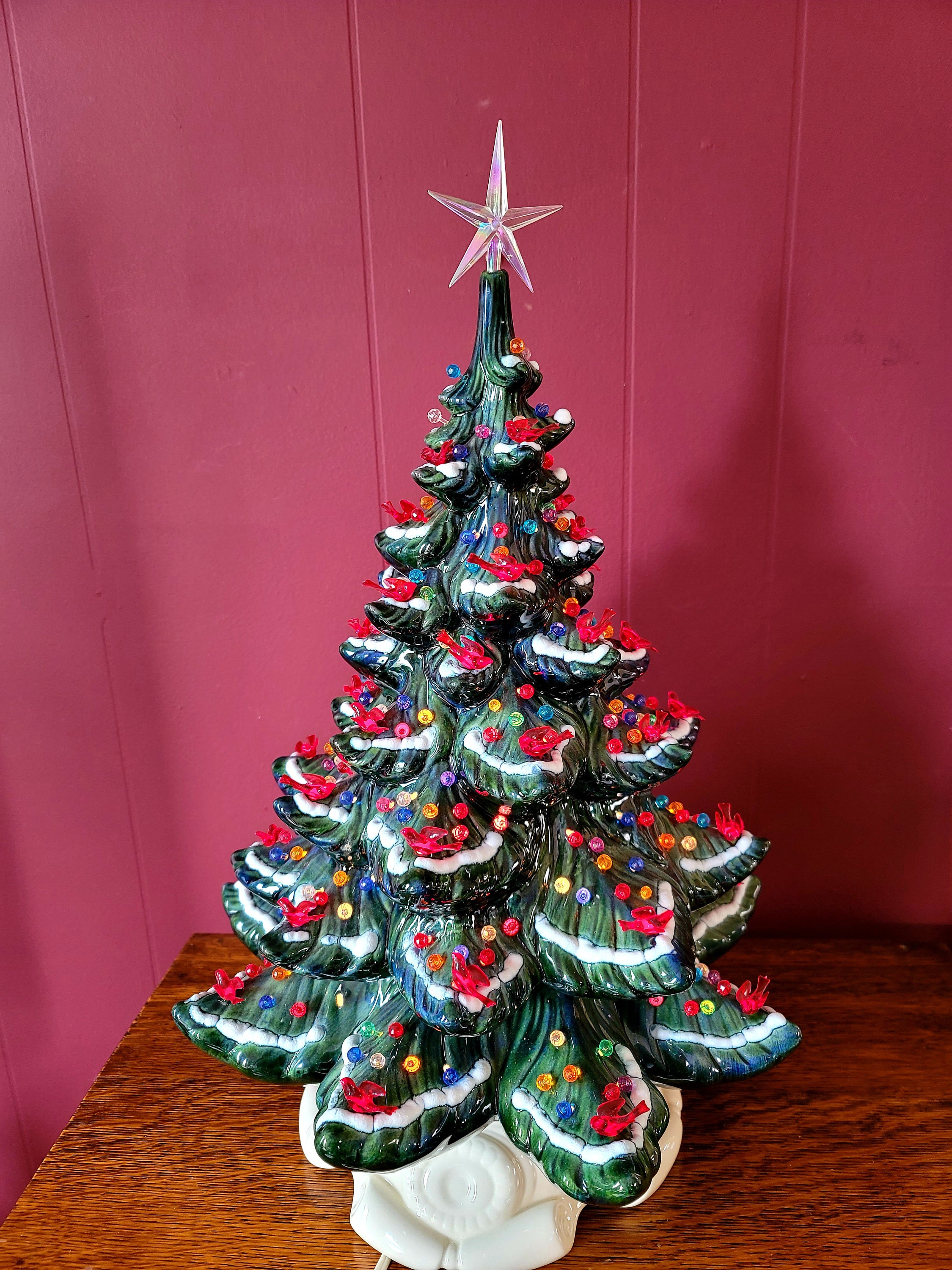 Ceramic Christmas Tree W Cardinals & Ornaments One of A Kind - Etsy