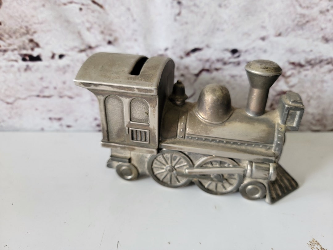 Vintage Metal Money Bank Cute Train Piggy Bank Silver Penny - Etsy