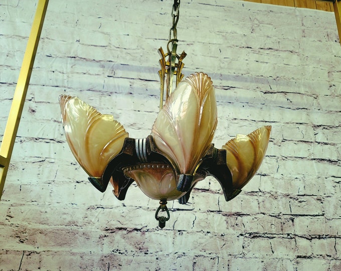 Antique Art Deco Slip Shade Batwing Chandelier - Midwest Mfg Slip Shade ...