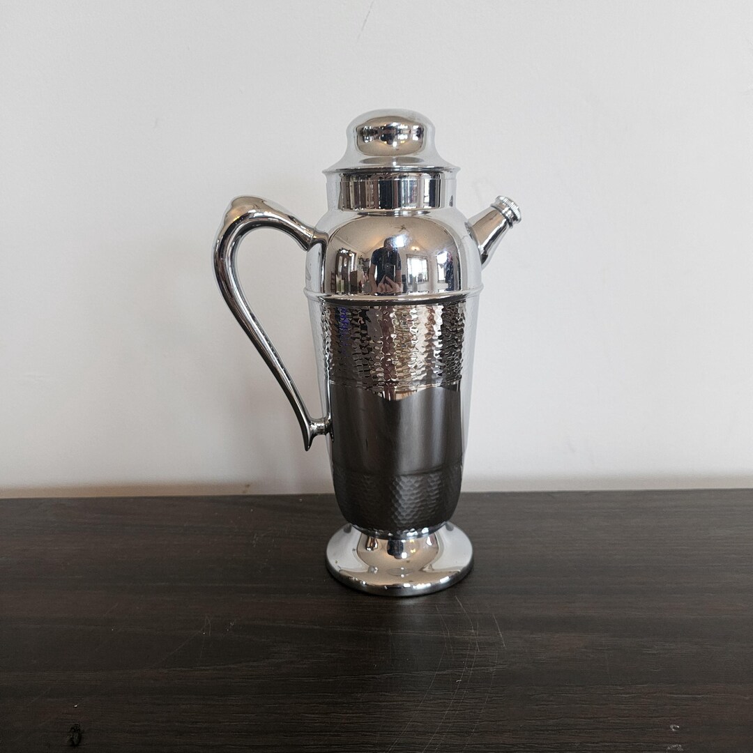 Art Deco Hammered Chrome Cocktail Pitcher With Lid - Barware - Etsy