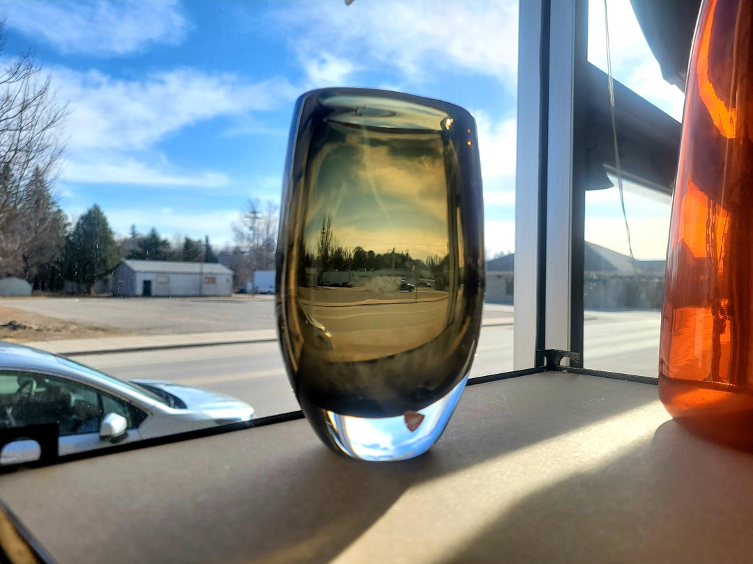 Illums Bolighus Mid Century Smoke Gray Vase Modernist Vintage Art Glass ...