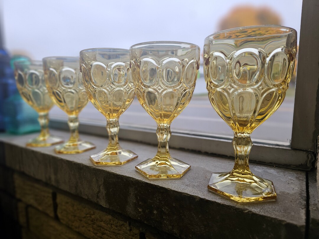 5 Fostoria Coin Glass Goblet, Vintage Fostoria Pale Gold Coin Goblets ...