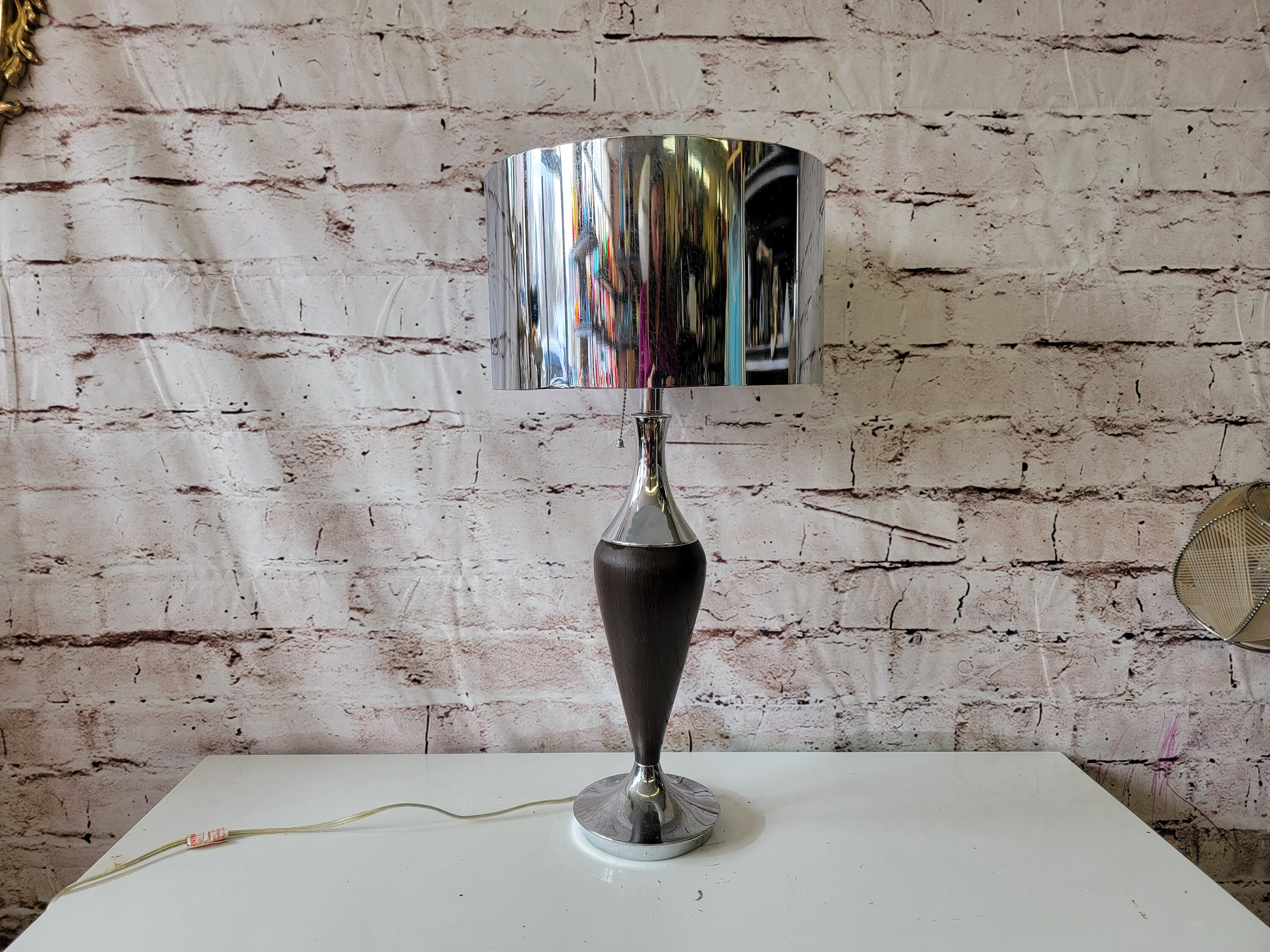 Modernist Rosewood and Chrome Lamp, Derica Solid Chrome and Dark ...
