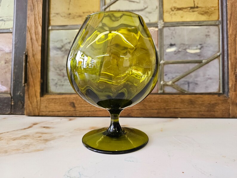 Vintage Olive Green Empoli Brandy Snifter Panel Design - MCM Decor ...