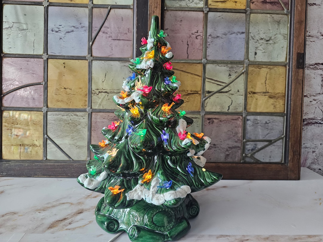 Ceramic Christmas Tree Music Box,w Cardinals, One of A Kind Vintage ...