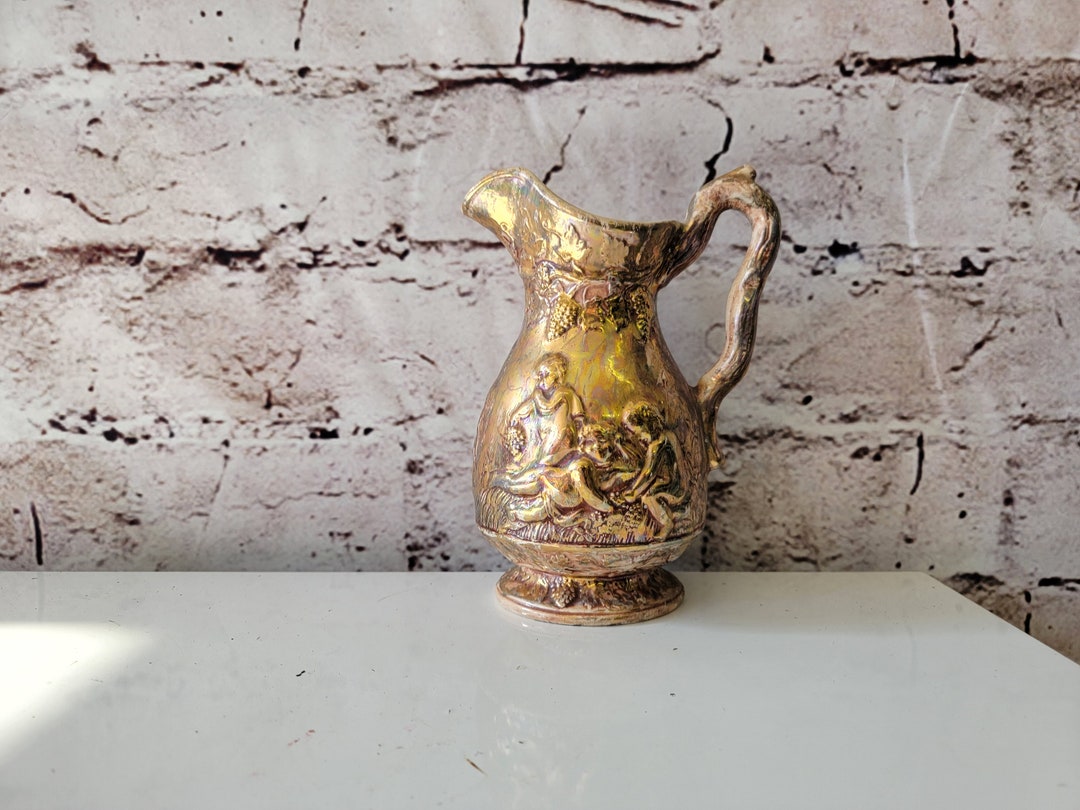 Antique 19c Copper Lustre Ware Pitcher 3D Relief Figural - Etsy
