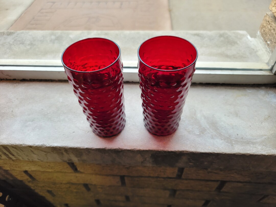 Anchor Hocking, Ruby Red Glassware, Hobnail , Vintage MCM, Bar Cart ...