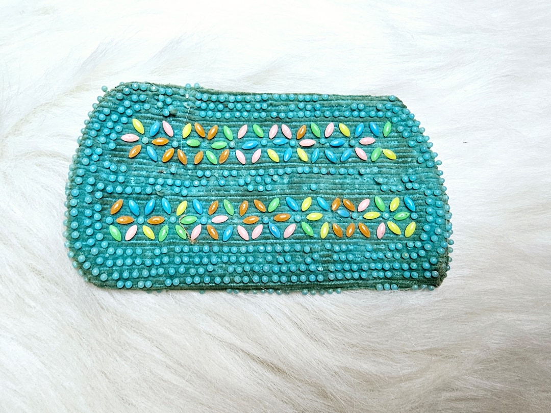 Vintage Beaded Eye Glass Case, Turquoise W Colorful Floral Beaded ...