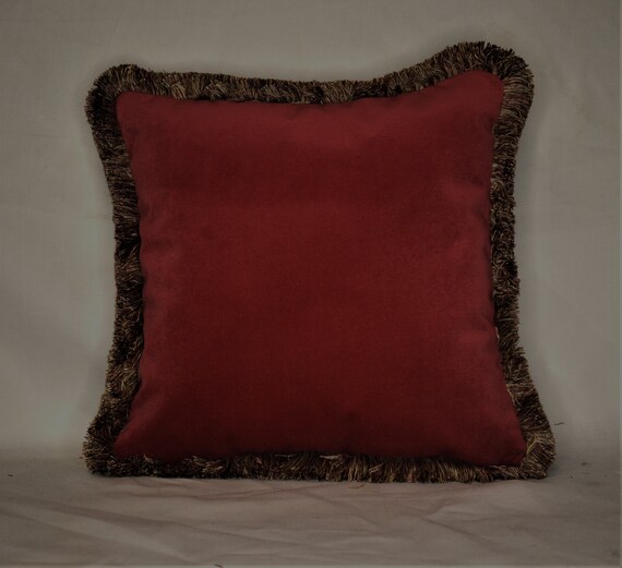 Dark Red Velvet Decorative Throw Pillow With Fringe - Etsy
