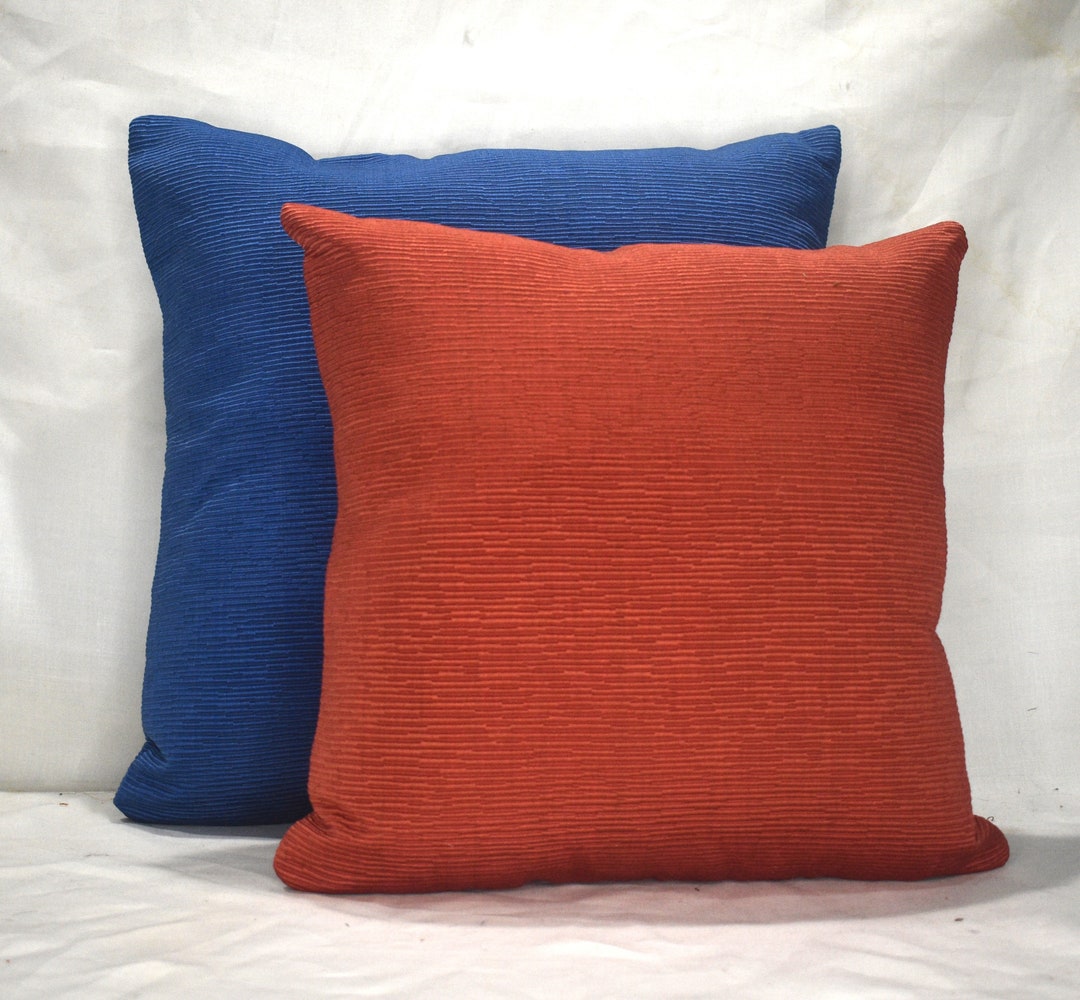 Orange and Royal Blue Slub Textured Decorative Throw Pillow - Etsy