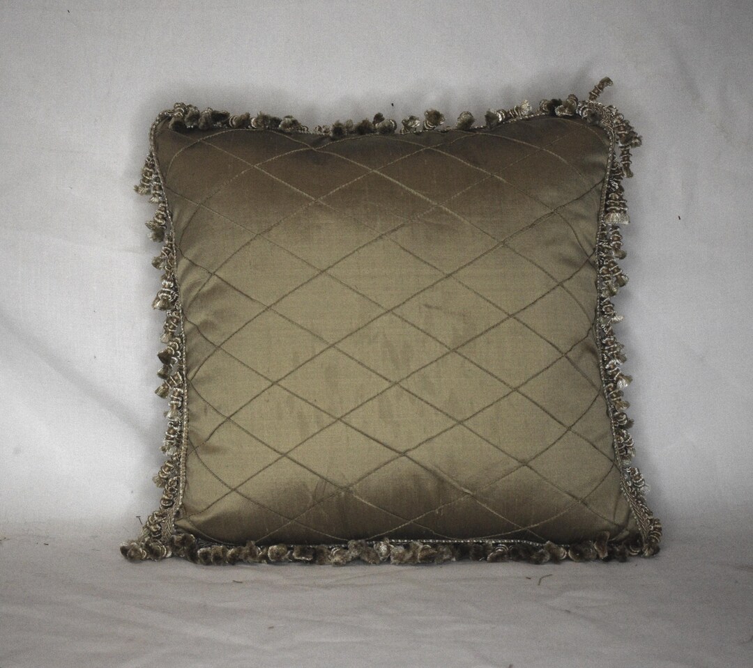 Antique Gold Pintuck Silk Fringe Decorative Throw Pillow for Sofa Bed ...