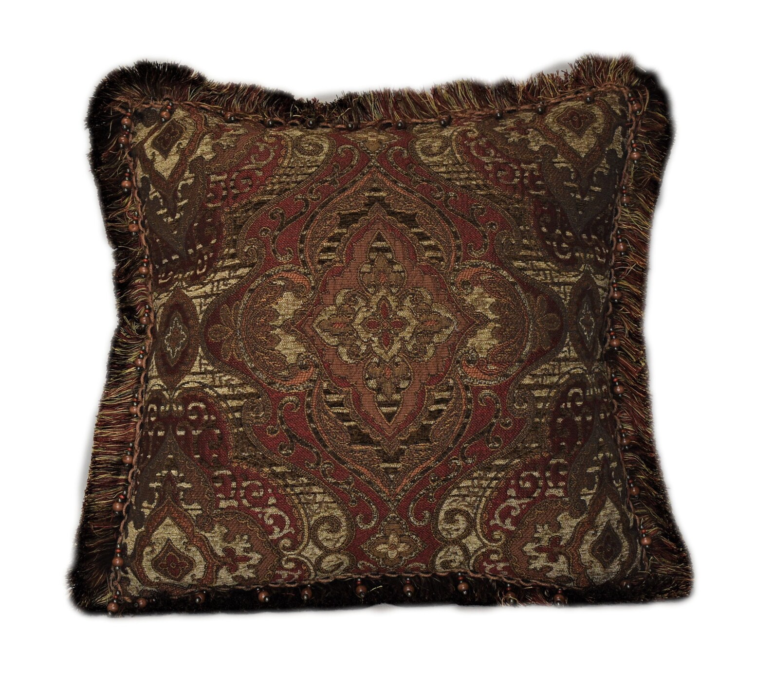 Boho Rust and Gold Decorative Pillow With Fringe and Wood - Etsy