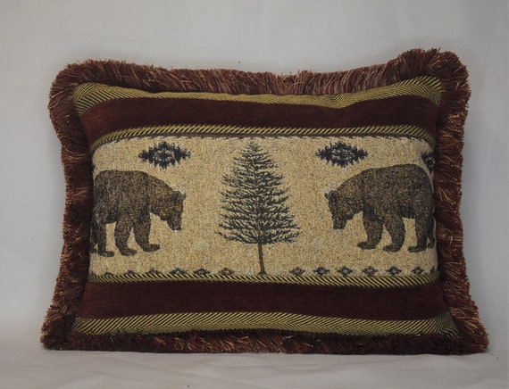 Bear rustic cabin decorative throw pillow in brown and beige | Etsy