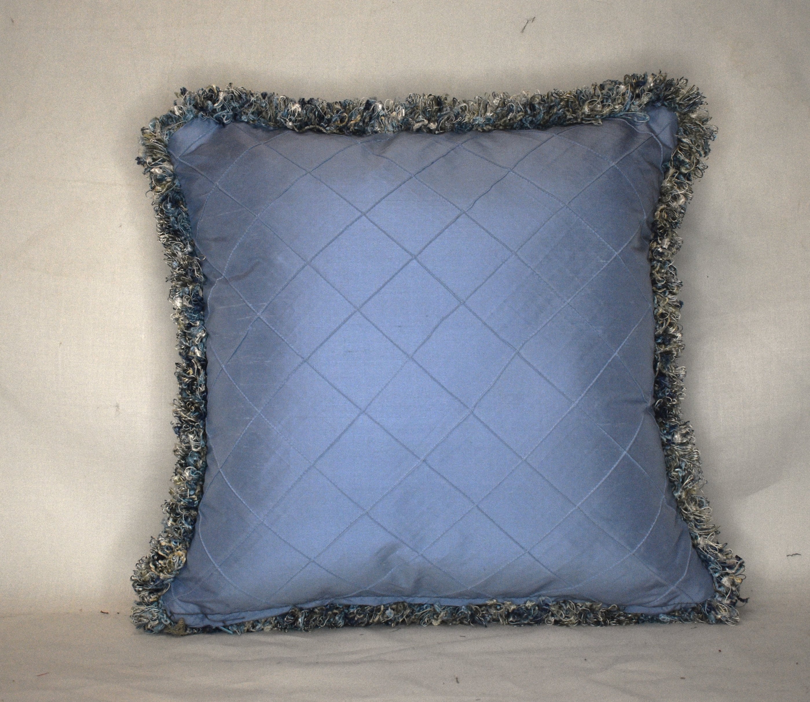 Periwinkle Blue Decorative Silk Pillow With Tuck Pleating and Chenille ...