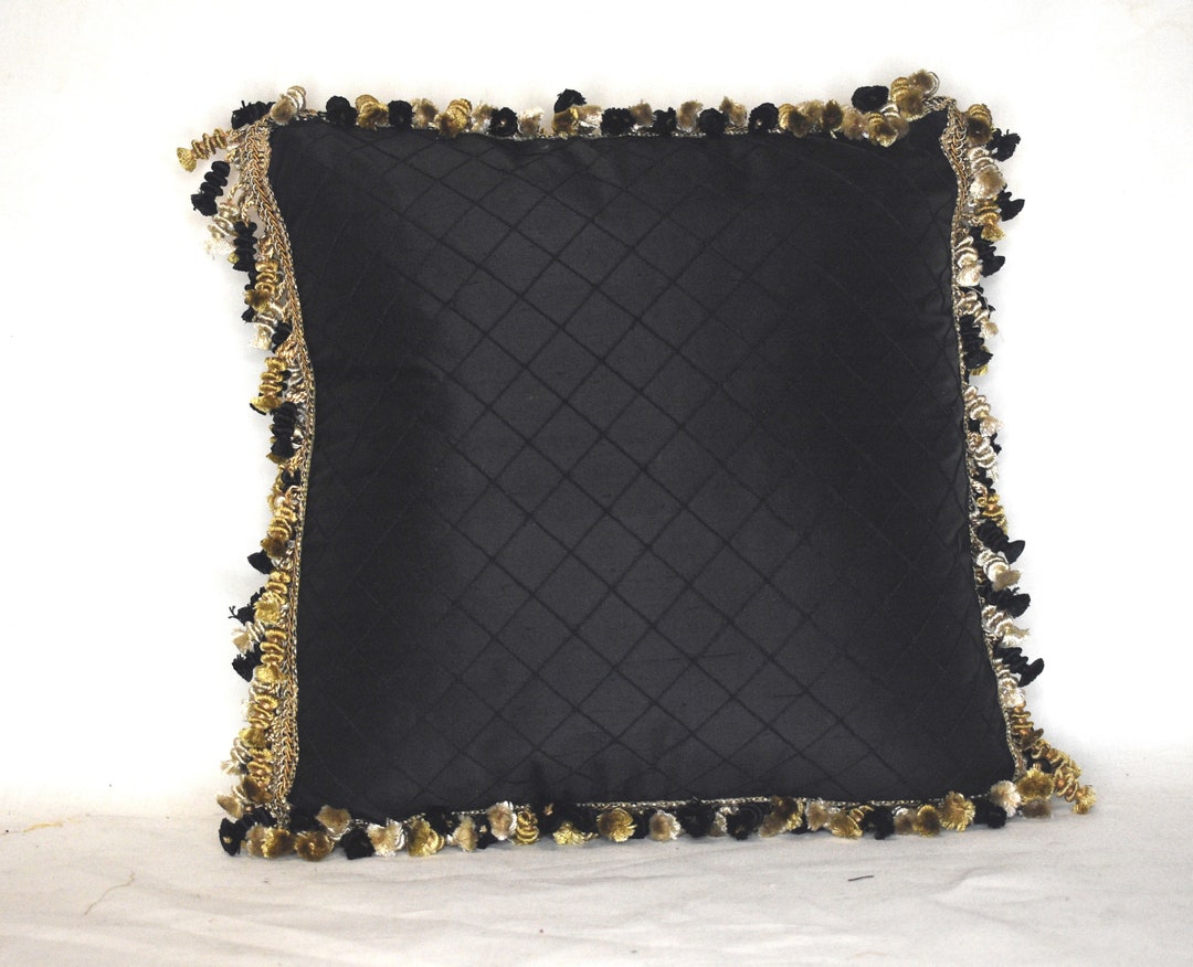 Black Gold Pintuck Pleated Lattice Silk With Gold Tassel Fringe for ...