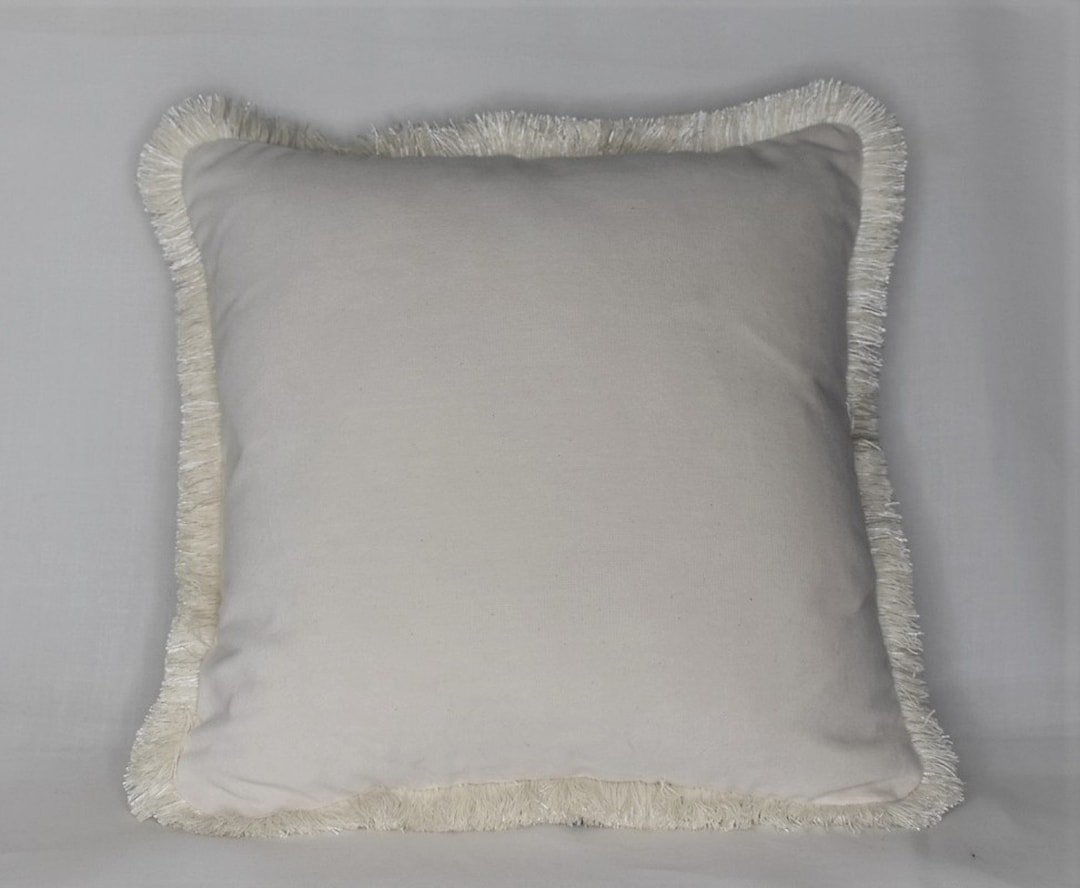 Large Ivory Velvet Decorative Throw Pillow With Fringe for Sofa or ...