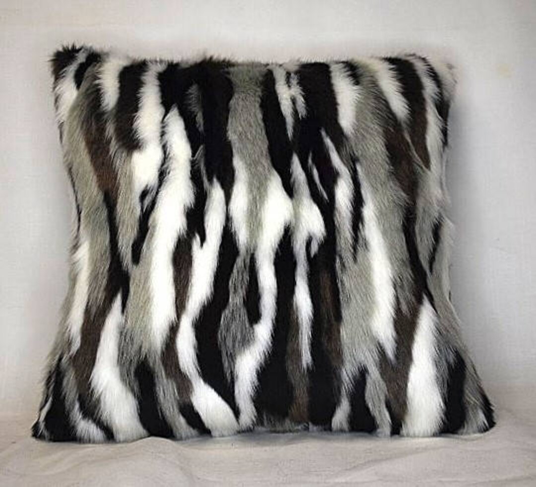 Faux Rabbit Fur Black White Grey Pillow for Sofa or Chair Living Room ...