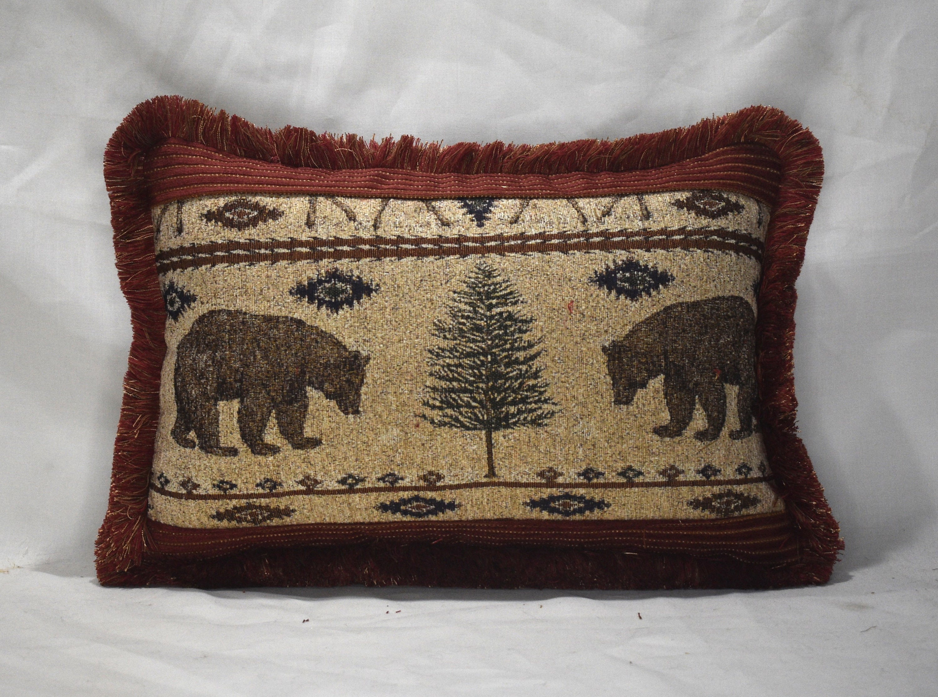 Bear Rustic Cabin Decorative Throw Pillow in Brown and Beige - Etsy