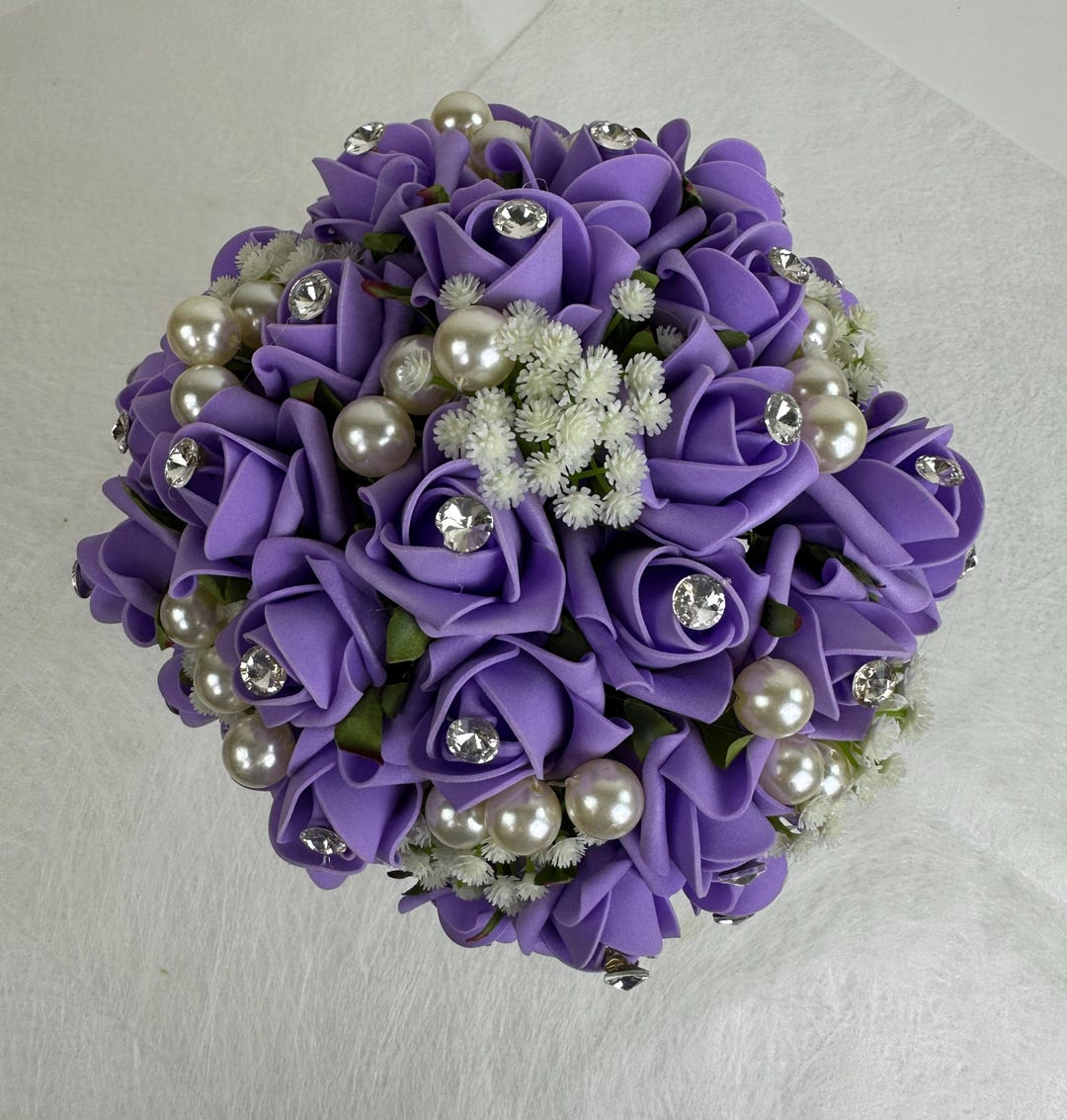 Elegant Purple Rose Bridal Bouquet With Rhinestones. Handmade Wedding ...